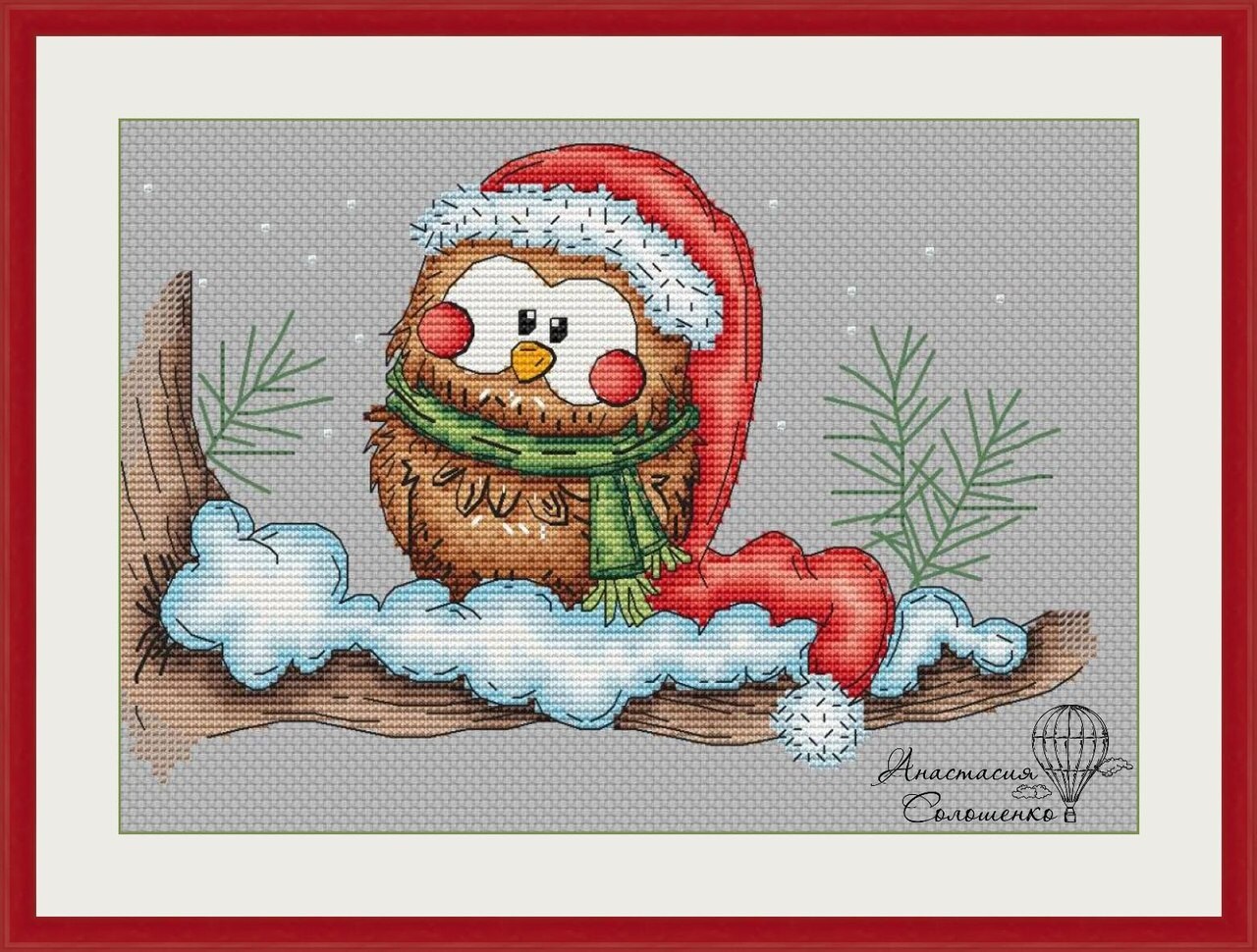 Cross-stitch scheme Christmas owl Embroidery pattern PDF