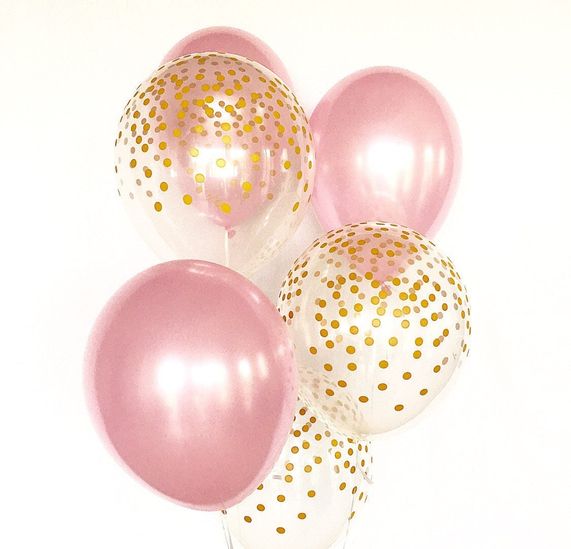 Pink and Gold Confetti Look Latex BalloonPink & Gold First
