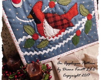 Winter Cardinal Wool Applique Pattern Download by Diane Knott