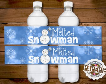 Melted Snowman Water Bottle Label DIY Digital Files Baby