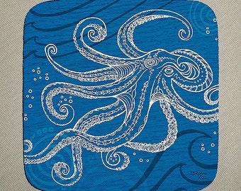 Octopus One Color Ceramic Tile Wall Art Ocean Art Tile Art