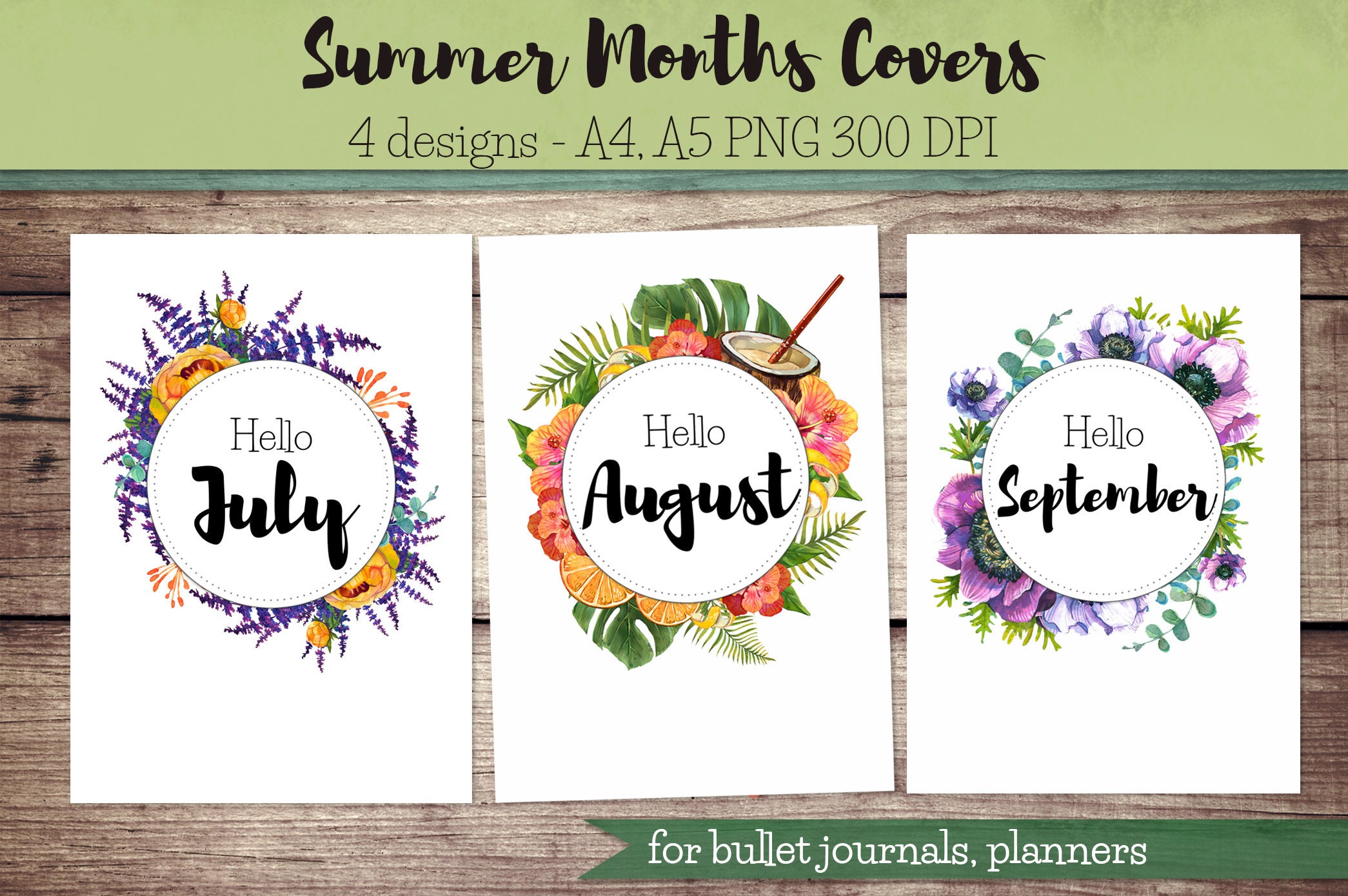Summer Months Covers for Bullet Journal Planner / hello July