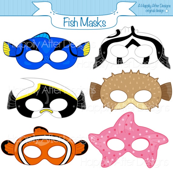 Fish Printable Masks moorish idol starfish mask clownfish