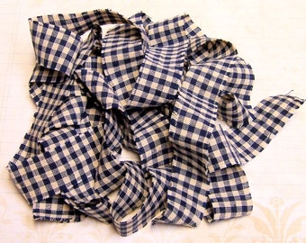 1 yard Homespun Cotton Fabric Ribbon Red Cream Small Check