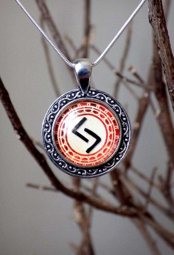 JERA Rune Symbol Necklace Glass Dome Cameo Viking Norse Sigil