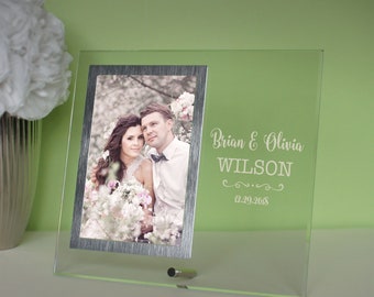 Engraved glass frame | Etsy