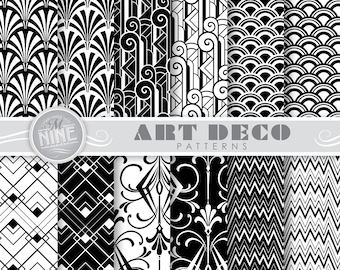 ART DECO Digital Paper: Black & White Gold Art Deco Great