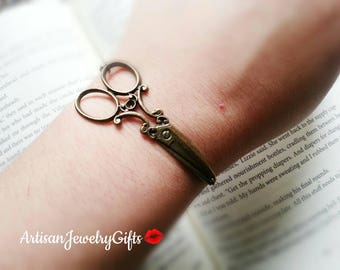 Antique Silver Scissor Bracelet Scissors Cuff Bracelet