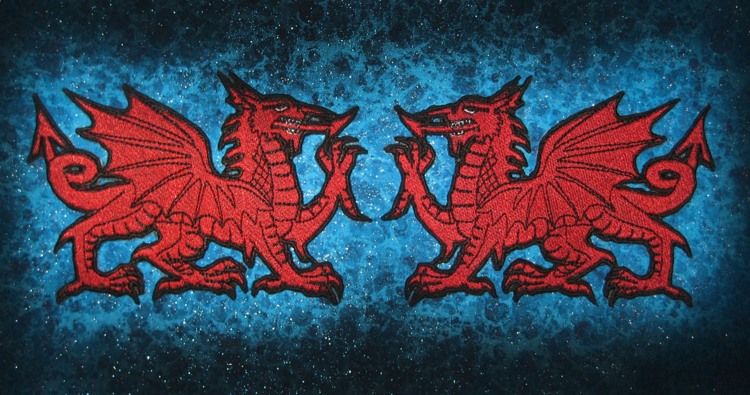 Welsh Flag Red Dragon Heraldic Heraldry Iron on Patch Pair