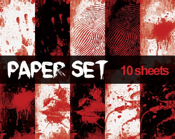 Blood Digital Papers Horror Printable Set Finger Print Crime