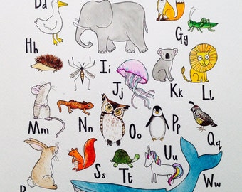 French Alphabet Wonderful Animal Alphabet Print 16x20