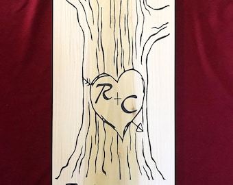 Carved initials tree | Etsy