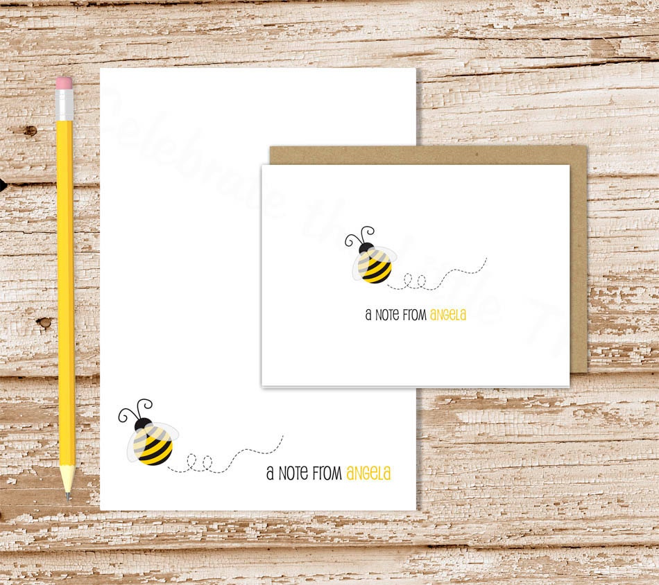 personalized bee stationery set . bumble bee notepad note