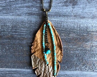 CUSTOM 3-inch Leather Feather Pendant Bird Feather