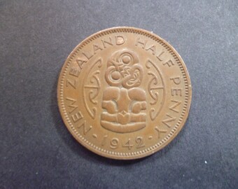 Vintage 1962 New Zealand half penny COPPER COIN NECKLACE