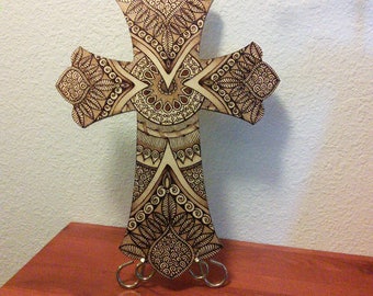 Wood burned cross | Etsy