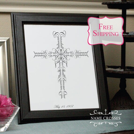 Personalized Wedding Gift Name Cross art print 8x10