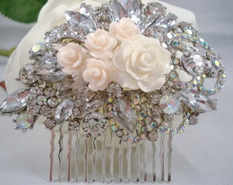 Silver Rhinestone Jeweled Hair Comb Wedding Bridal Crystal