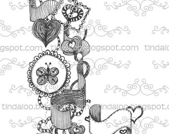 Whimsy Doodle Mushroom house Digital stamp lineart image