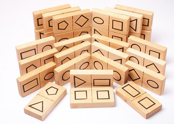 Wooden domino game geometric shape dominoes eco friendly