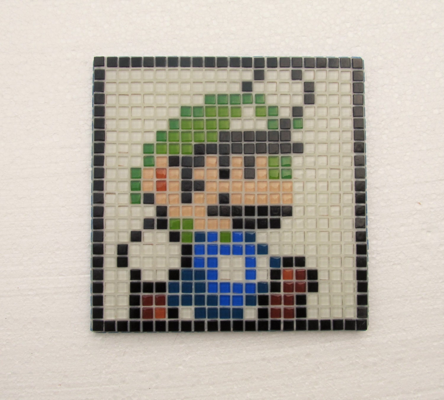 Super Mario World handmade mosaic wall art Luigi glass