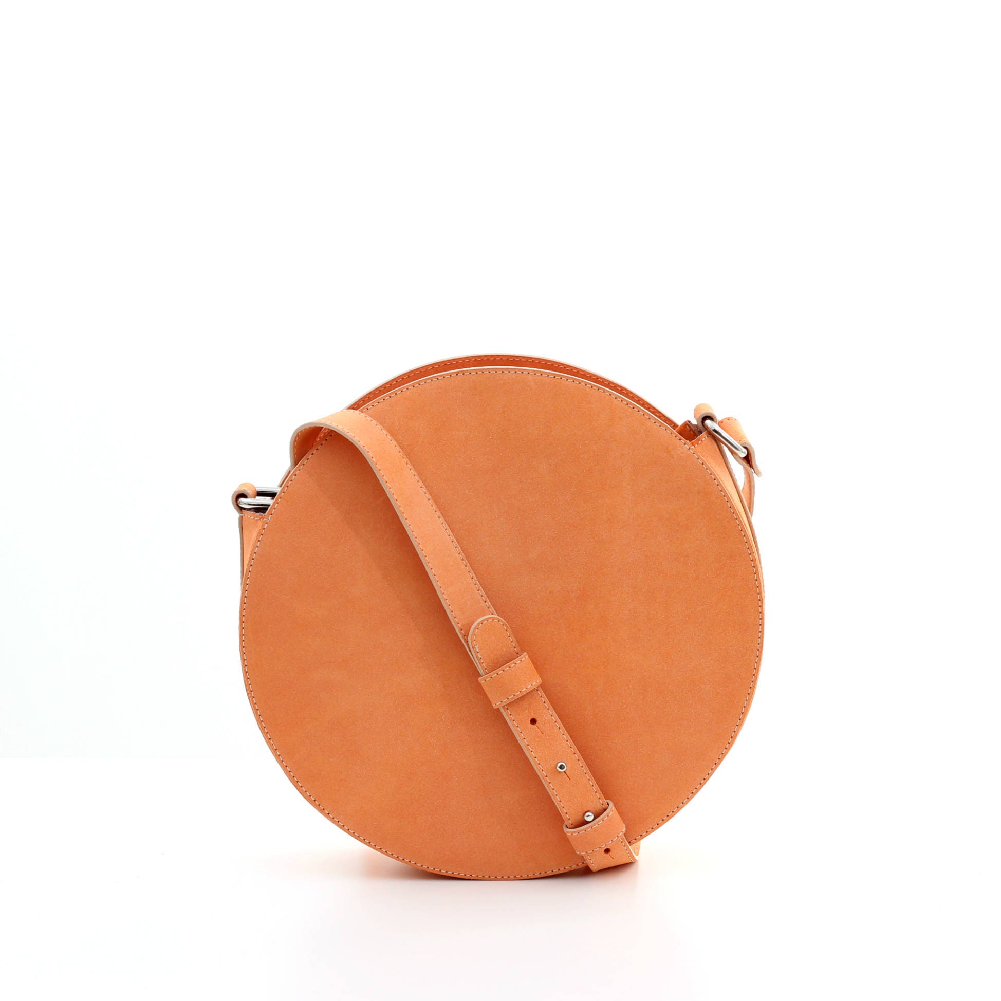 Orange leather circle bag round bag round crossbody bag