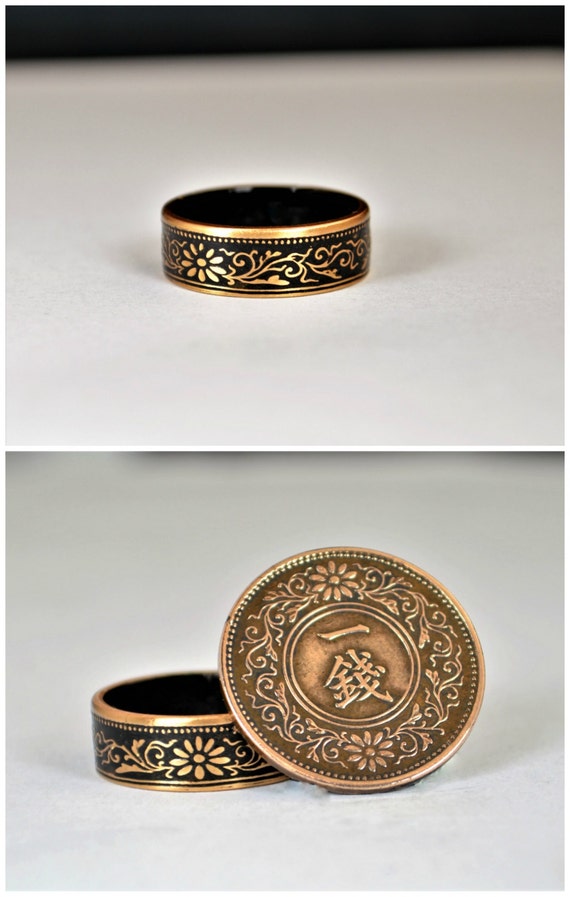 Japanese Coin Ring Black Ring Japanese Ring Coin Ring