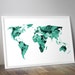 Mint world map Watercolor travel map Map wall decor
