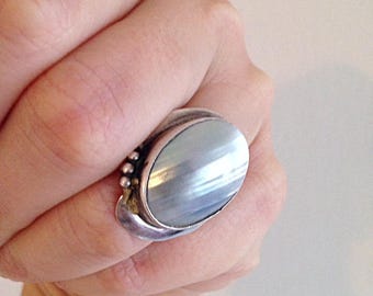 Two Mermaids Ring with Pearl Size 9-1/4 to 13