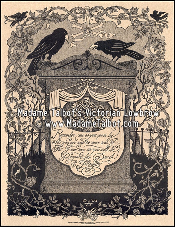 O Death Victorian Tombstone Raven Crows Mourning Funeral