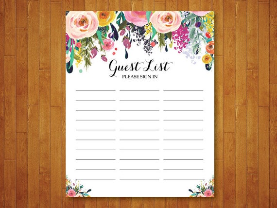 Free Printable Bridal Shower Sign In Sheet - Templates Printable