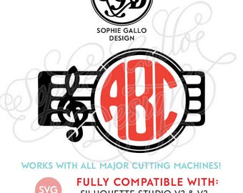 Music Note Monogram SVG DXF PNG digital download file