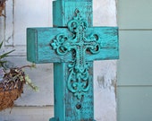Items similar to Rustic Turquoise Wooden Cross on Etsy