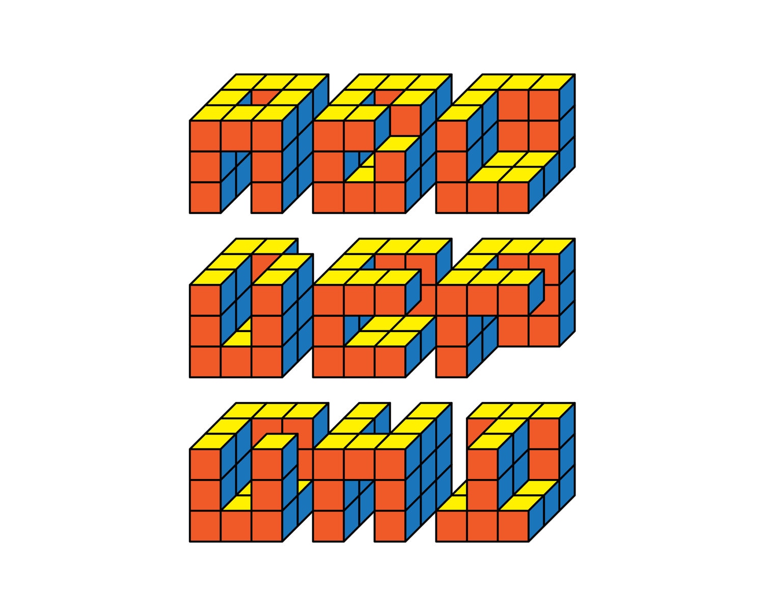 Rubik's Cube Font 3D Modular Typeface