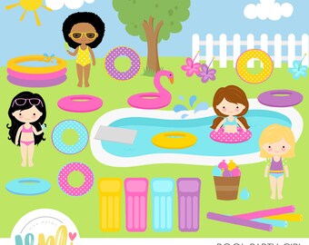 Pool Party Clipart for Boys. Little boys with pool party