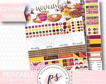 Planner Kit Stickers Thanksgiving November Kit Printable