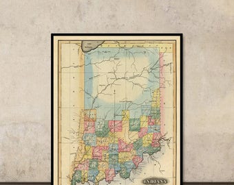 Old map of Michigan Historical map restored Wall map print