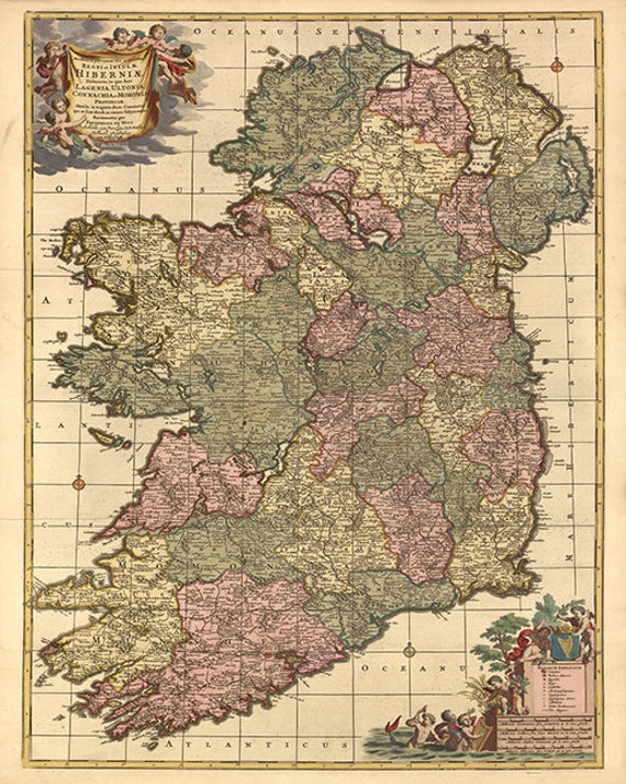 Map of Scotland and Ireland 1873 Vintage reproduction.