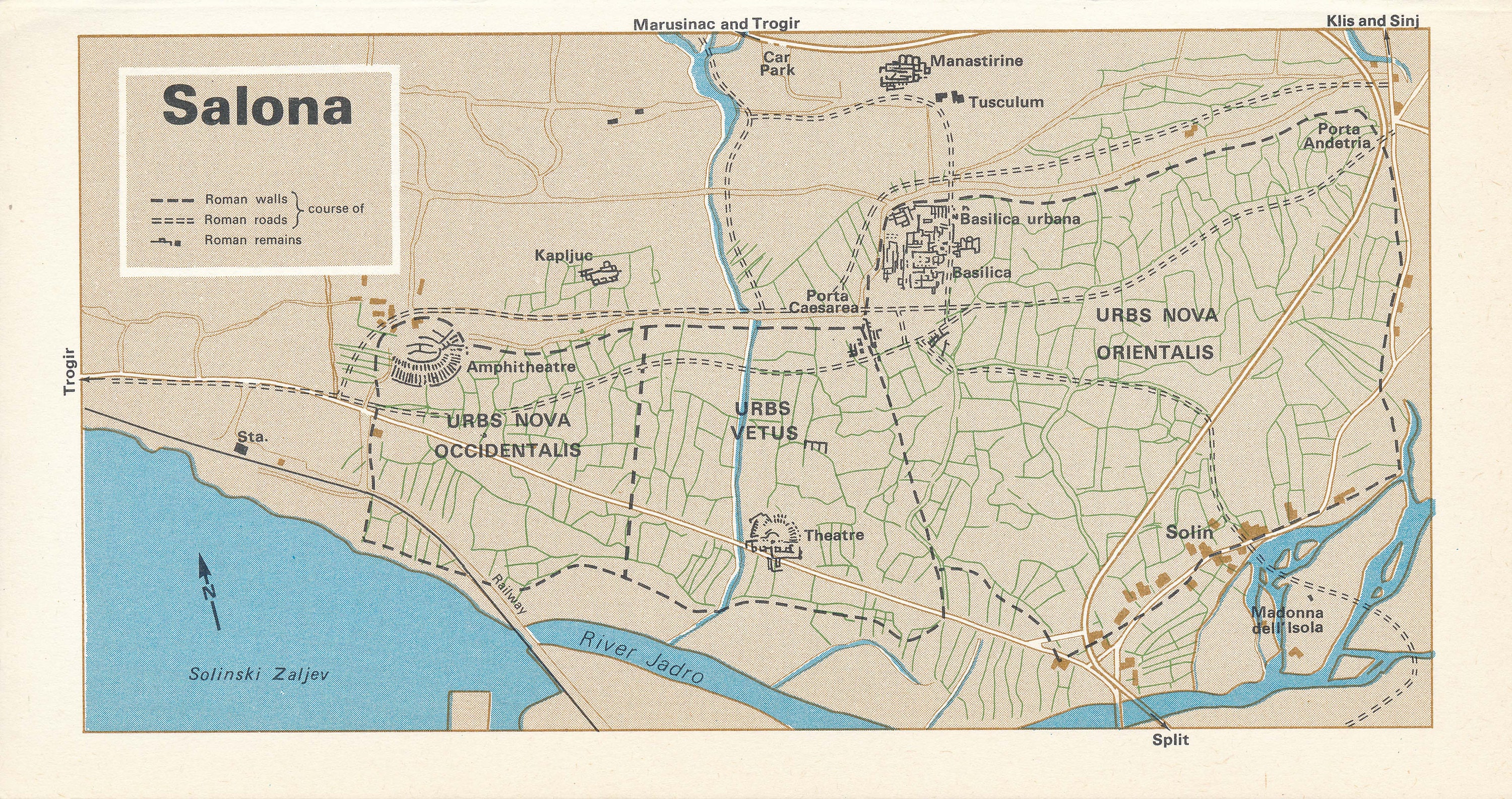 1969 Salona Croatia Vintage Map