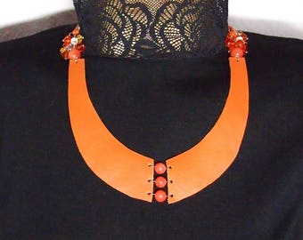 Custom Orange Handmade Leather Keychain