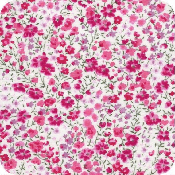 coupon tissu motif LIBERTY rose rouge phoebe