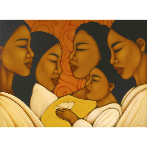 Folk Art Print of Acrylic Painting Family Portrait Mexican