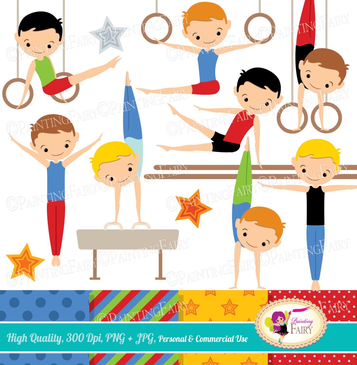 Little Boy Gymnasts Clip Art Set Cliparts Boy Red blue green