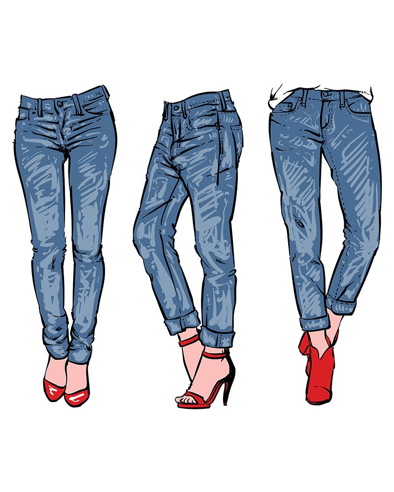Hand Drawn Fashion Design Womens Jeans Clipart