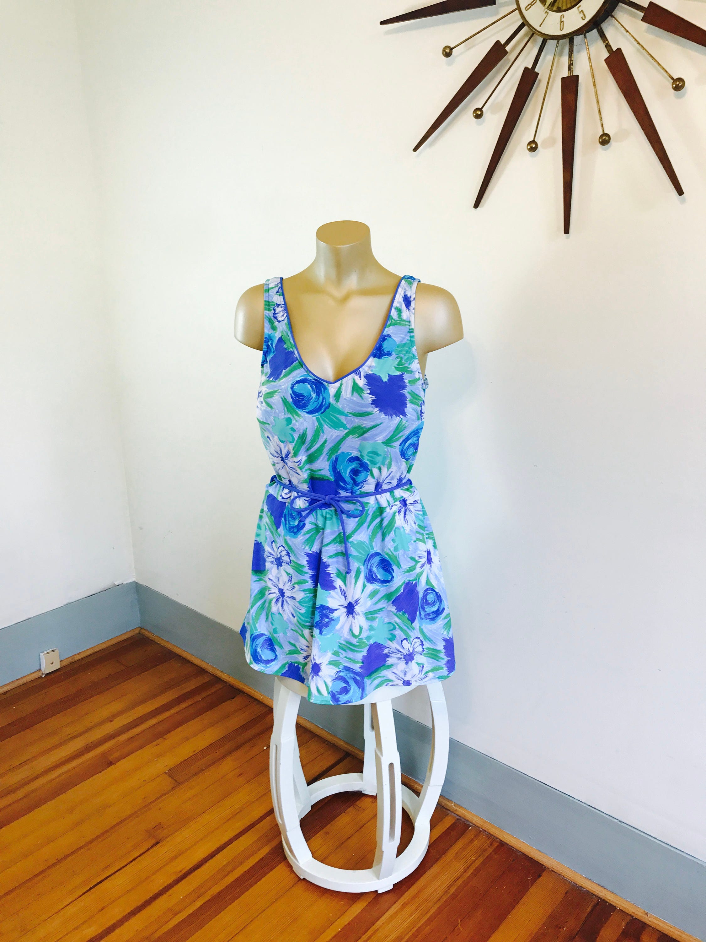 Plus Size Swimsuit, 70s One piece, Sea Wave swimsuit, 70s Bathing Suit ...