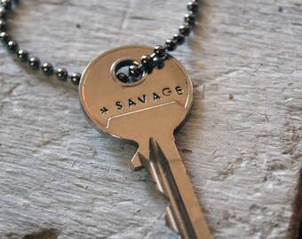 Key Necklace Hand Stamped Key Custom Word Key