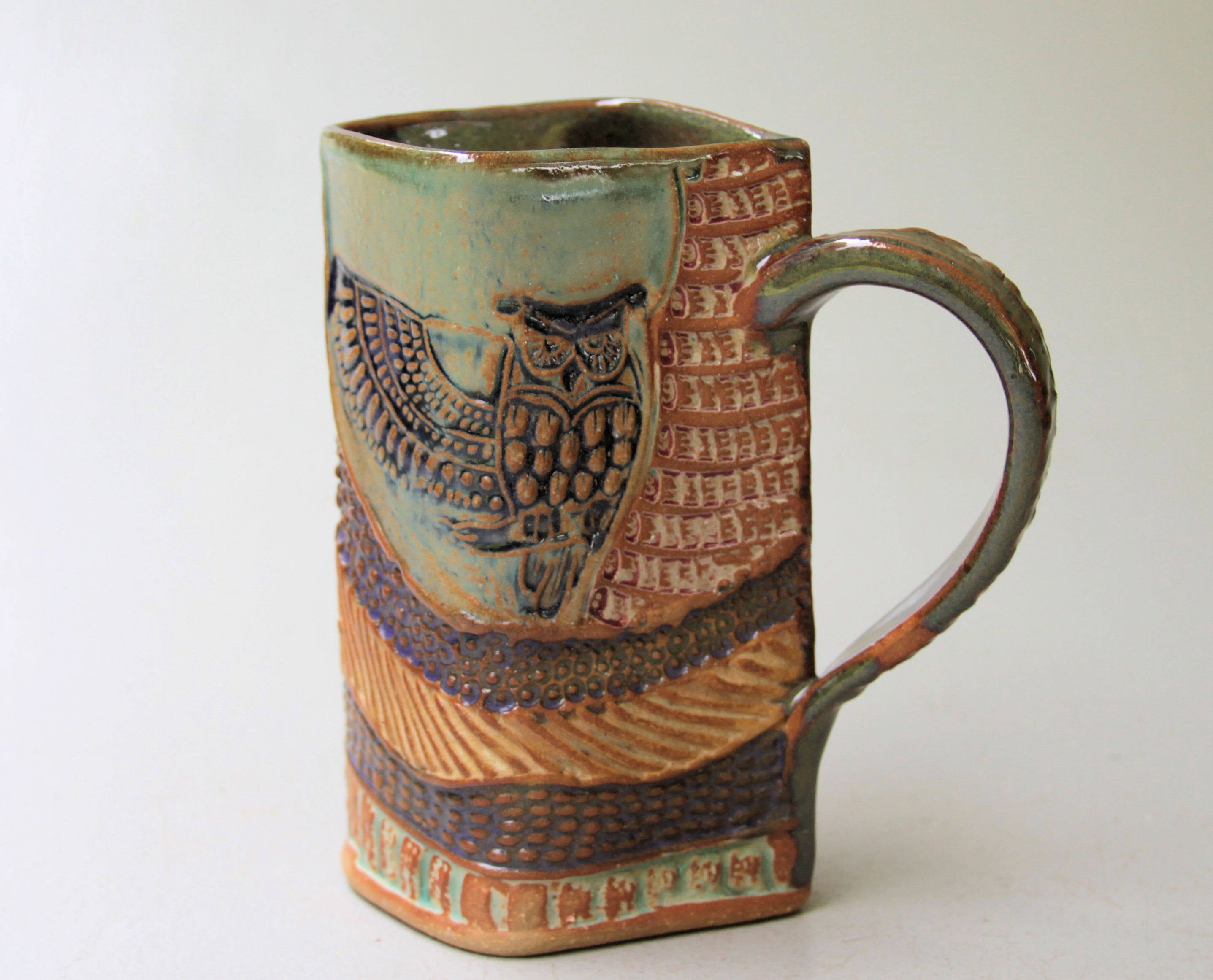 Owl Pottery Mug Coffee Cup Handmade Microwave and Dishwasher