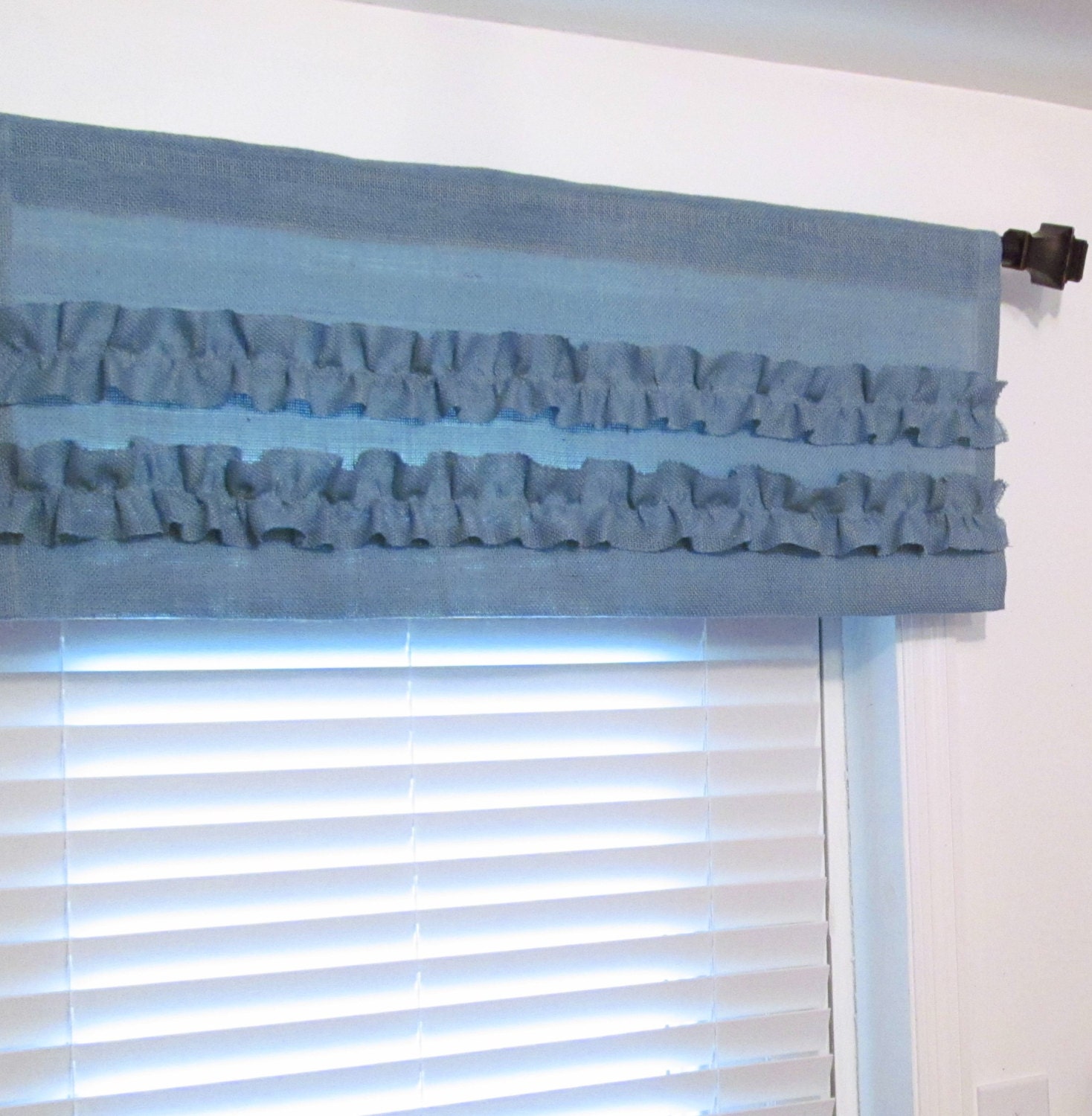 Light Blue Ruffled Burlap Valance Blue Cottage Curtain Your