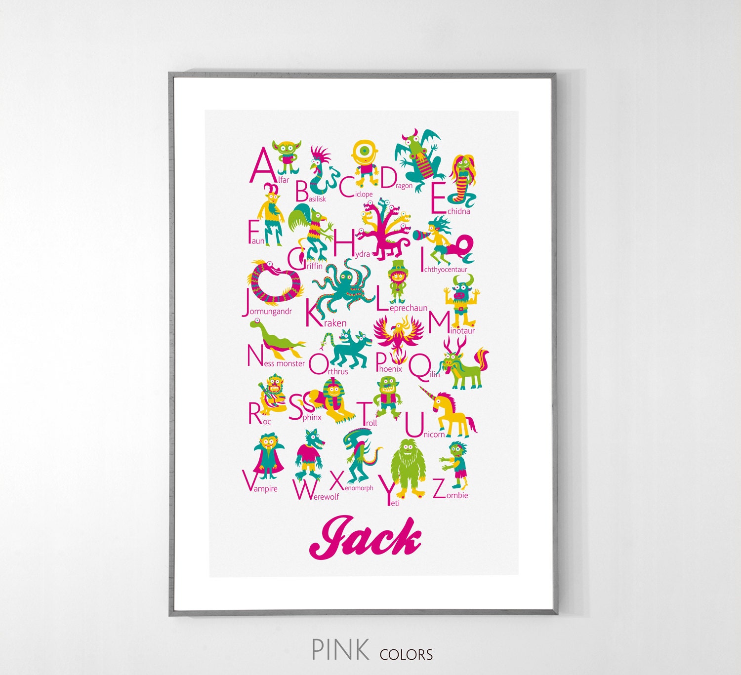 Personalized Monsters Alphabet Poster ENGLISH A to Z BIG