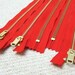 16inch Hot Red Metal Zipper Gold Teeth 5pcs